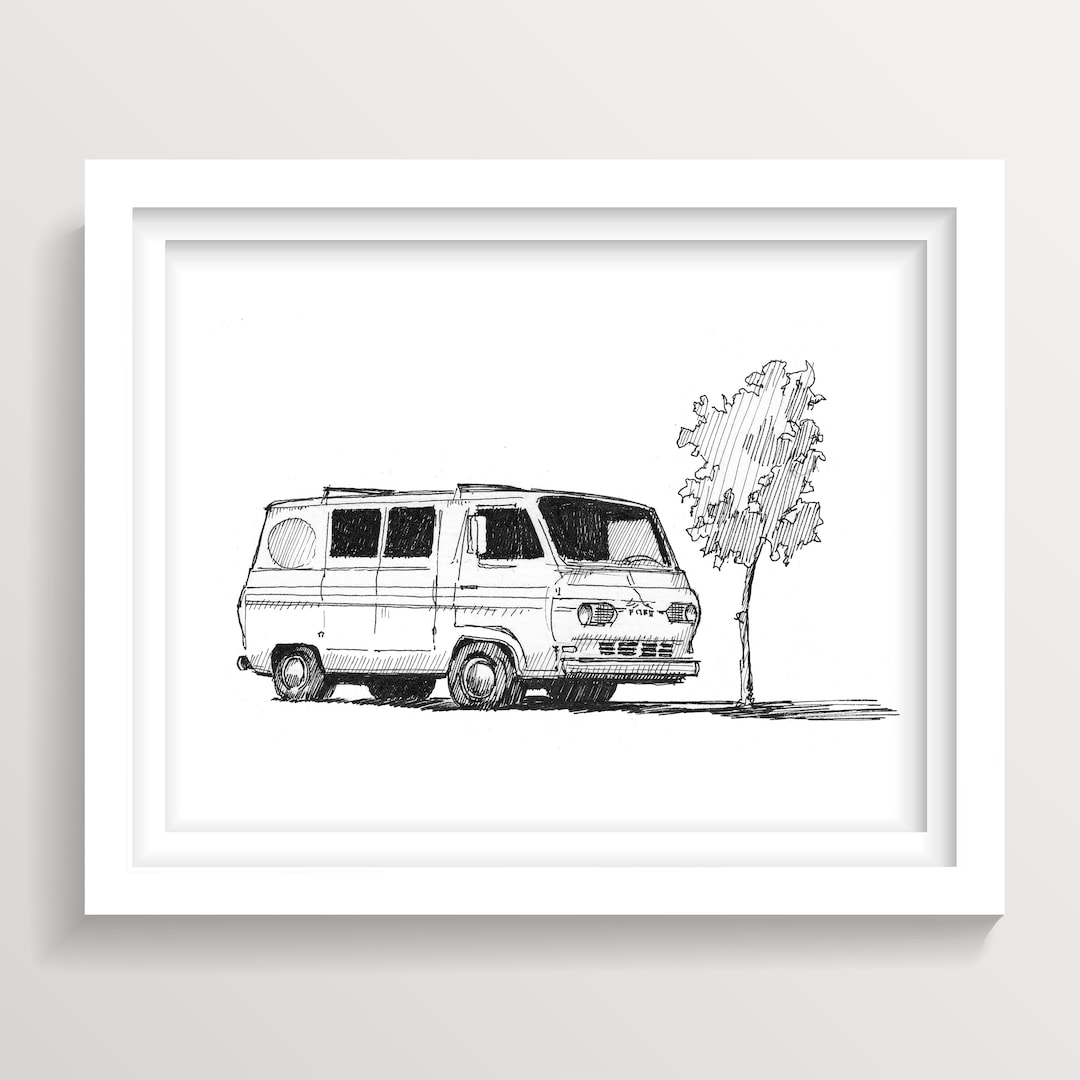 CLASSIC FORD VAN - Vintage Vehicle Art, Pen and Ink Drawing Sketch Art ...