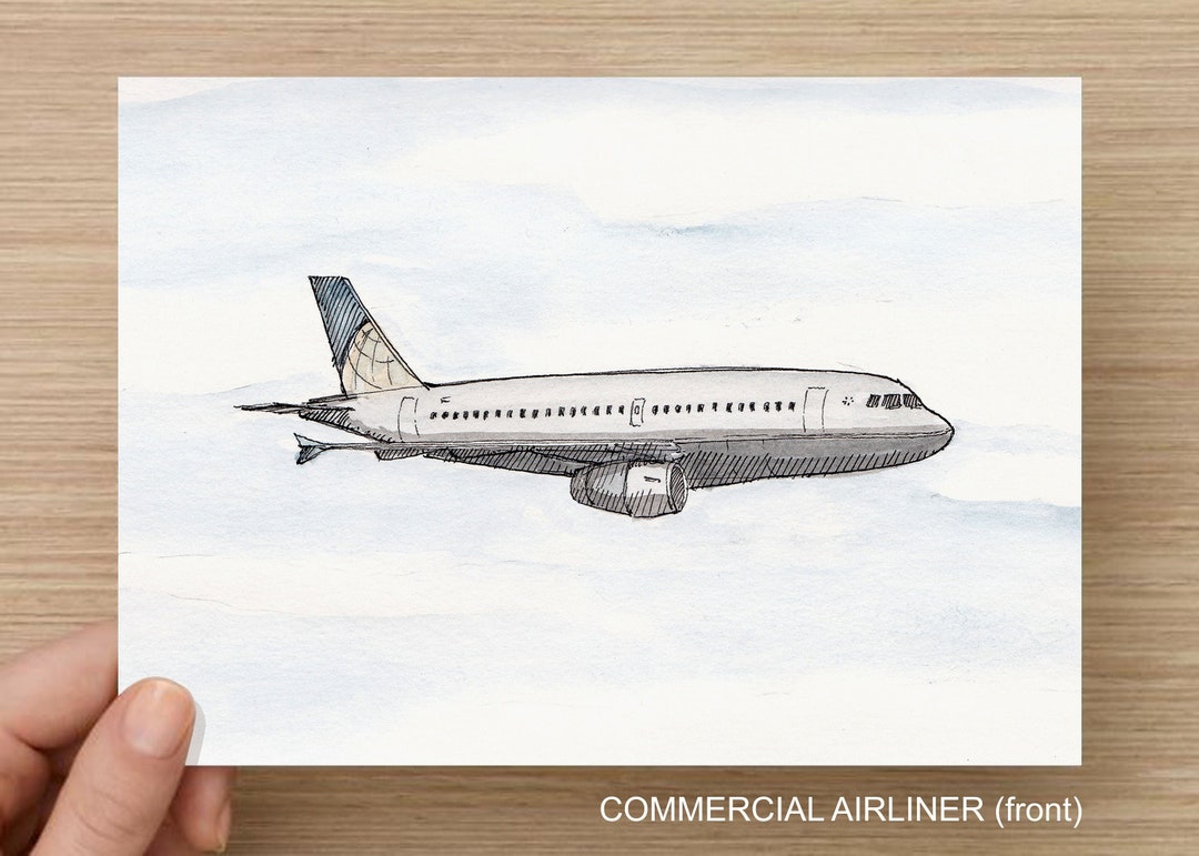 COMMERCIAL AIRLINER - Jet Plane, Airplane, Travel, Drawing, Watercolor ...