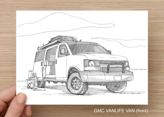 GMC VAN Camper Vanlife Roadtrip Camping Nomad Drawing | Etsy