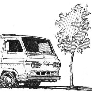 CLASSIC FORD VAN - Vintage Vehicle Art, Pen and Ink Drawing Sketch Art ...