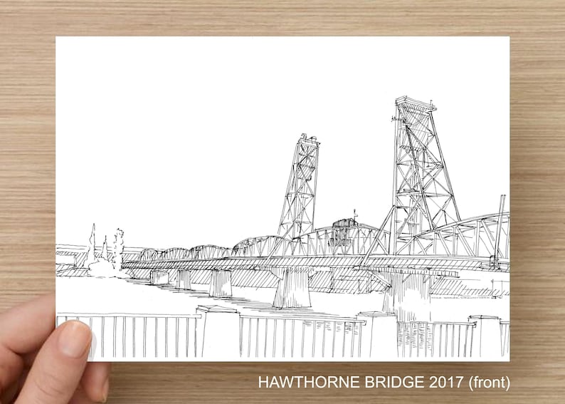 HAWTHORNE BRIDGE Portland Oregon Pen and Ink Drawing - Etsy
