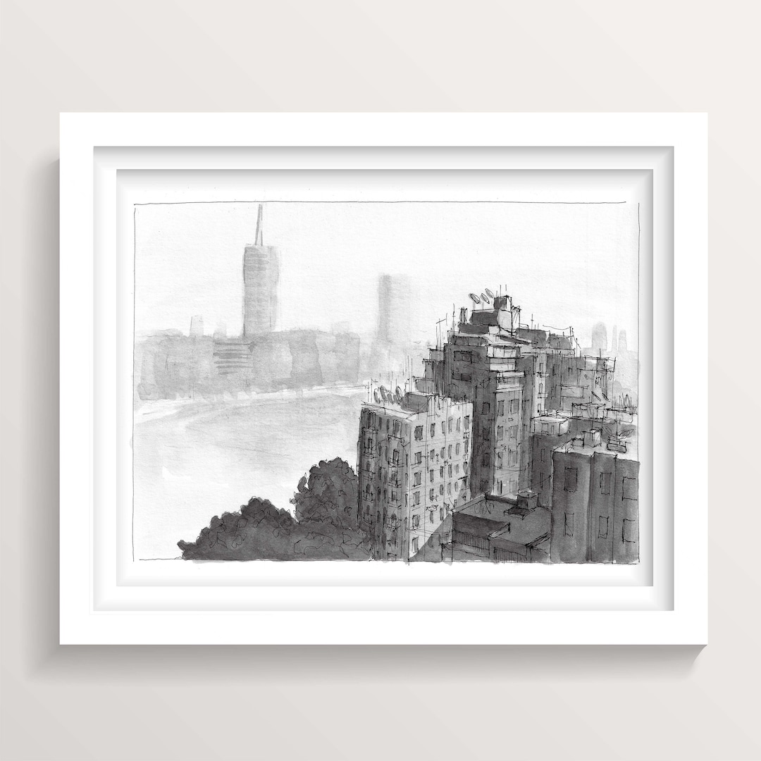 CAIRO, EGYPT - Nile River, City Architecture, Smog, Ink Drawing Art ...