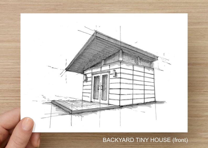 MODERN TINY HOUSE Shed Architecture Roofline Pen and Ink - Etsy
