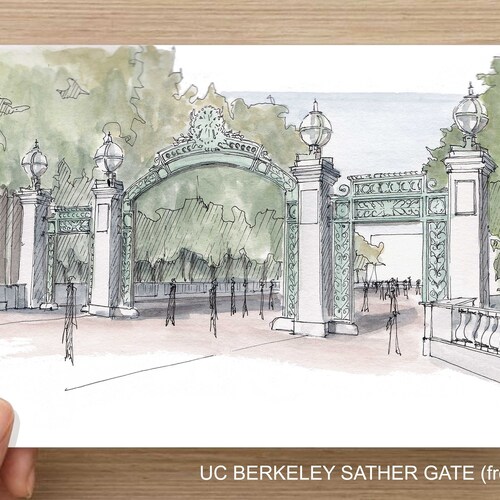 UC BERKELEY Sather Gate Ink and Watercolor Art Drawing - Etsy