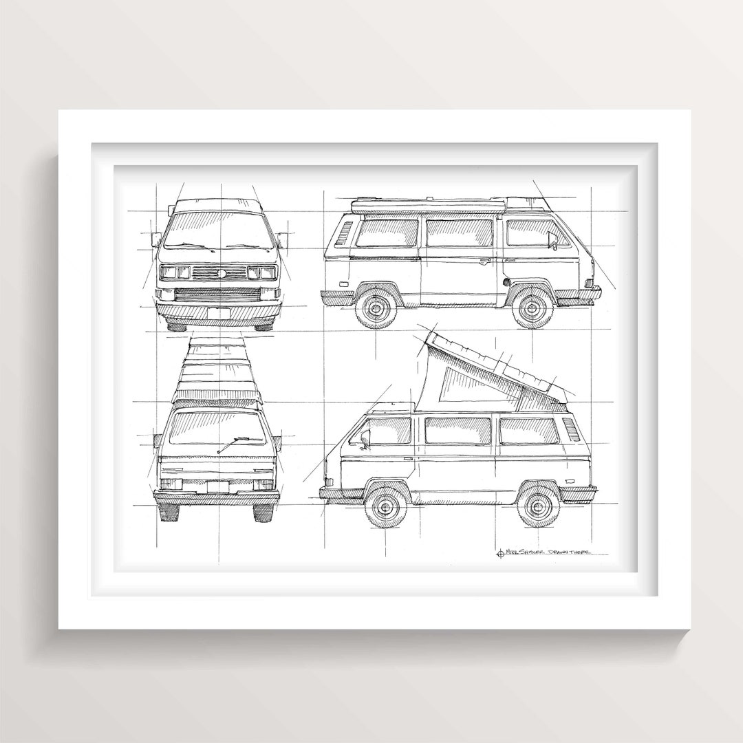 WESTY CAMPER VAN - Technical Drawing, Camper, Vanlife, Van, Drawing ...