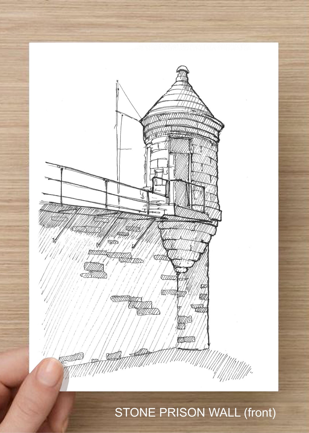 STONE PRISON WALL - Turret, Architecture, Pen and Ink, Drawing ...