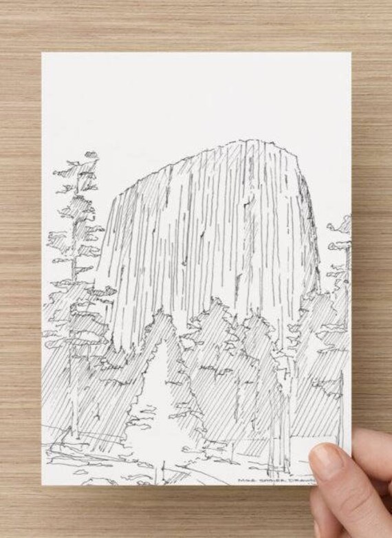Ink Drawing of Devils Tower National Monument in Wyoming | Etsy