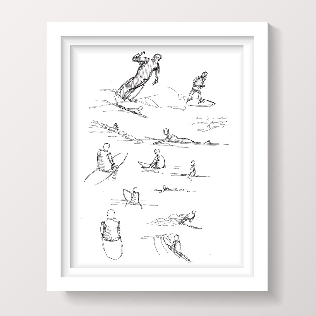 SURFER SKETCHES - Pen and Ink, Pacific Beach, San Diego, Beach, Ocean ...