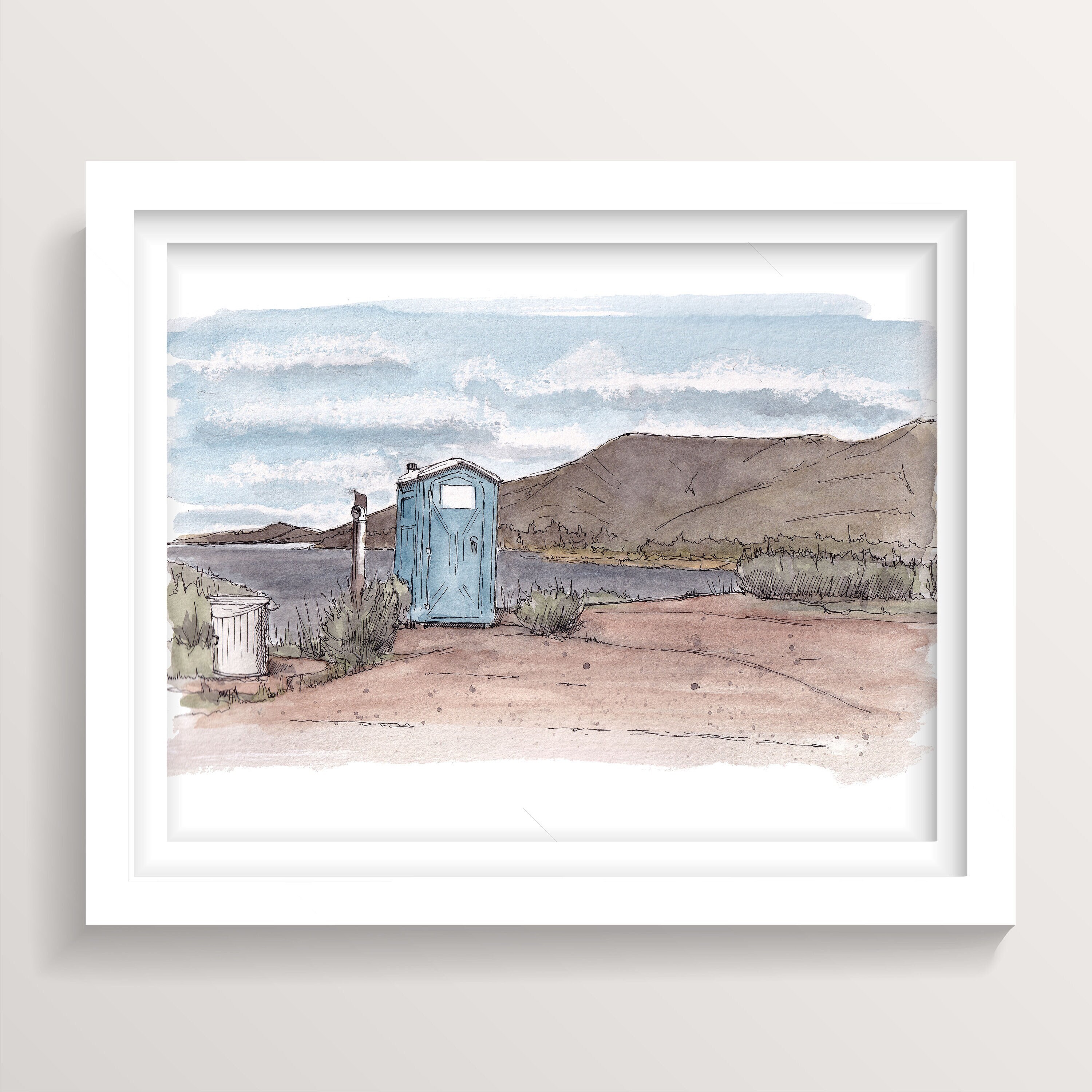PORTA POTTY - Lake Skinner Temecula, Toilet, Bathroom Art, Ink and ...