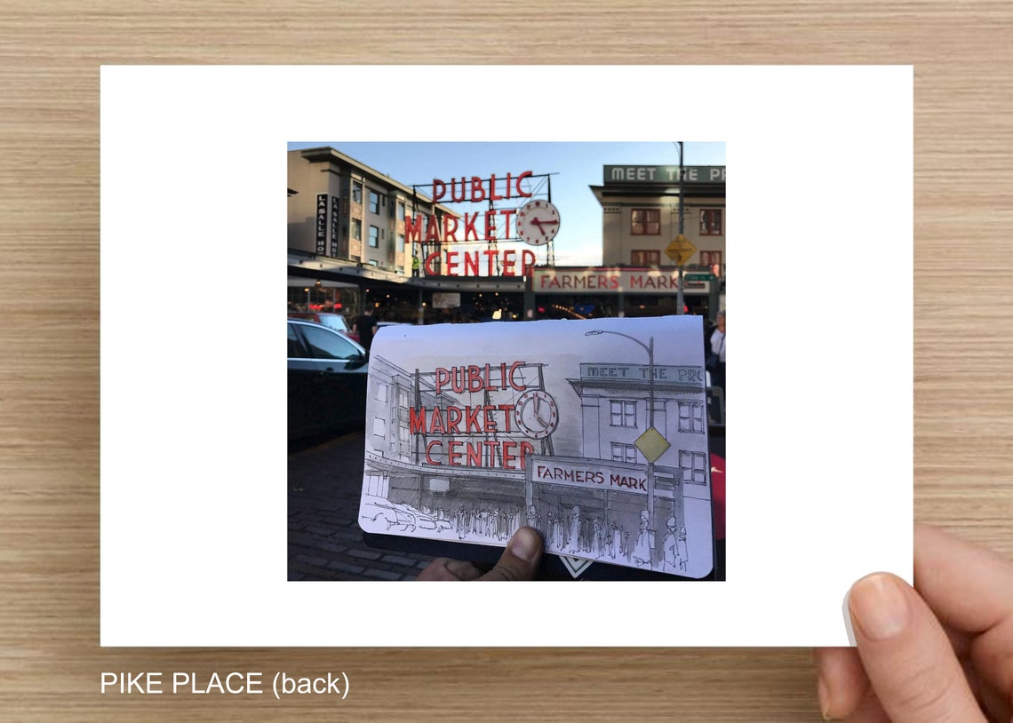 PIKE PLACE MARKET Seattle Washignton Urbansketcher Plein | Etsy