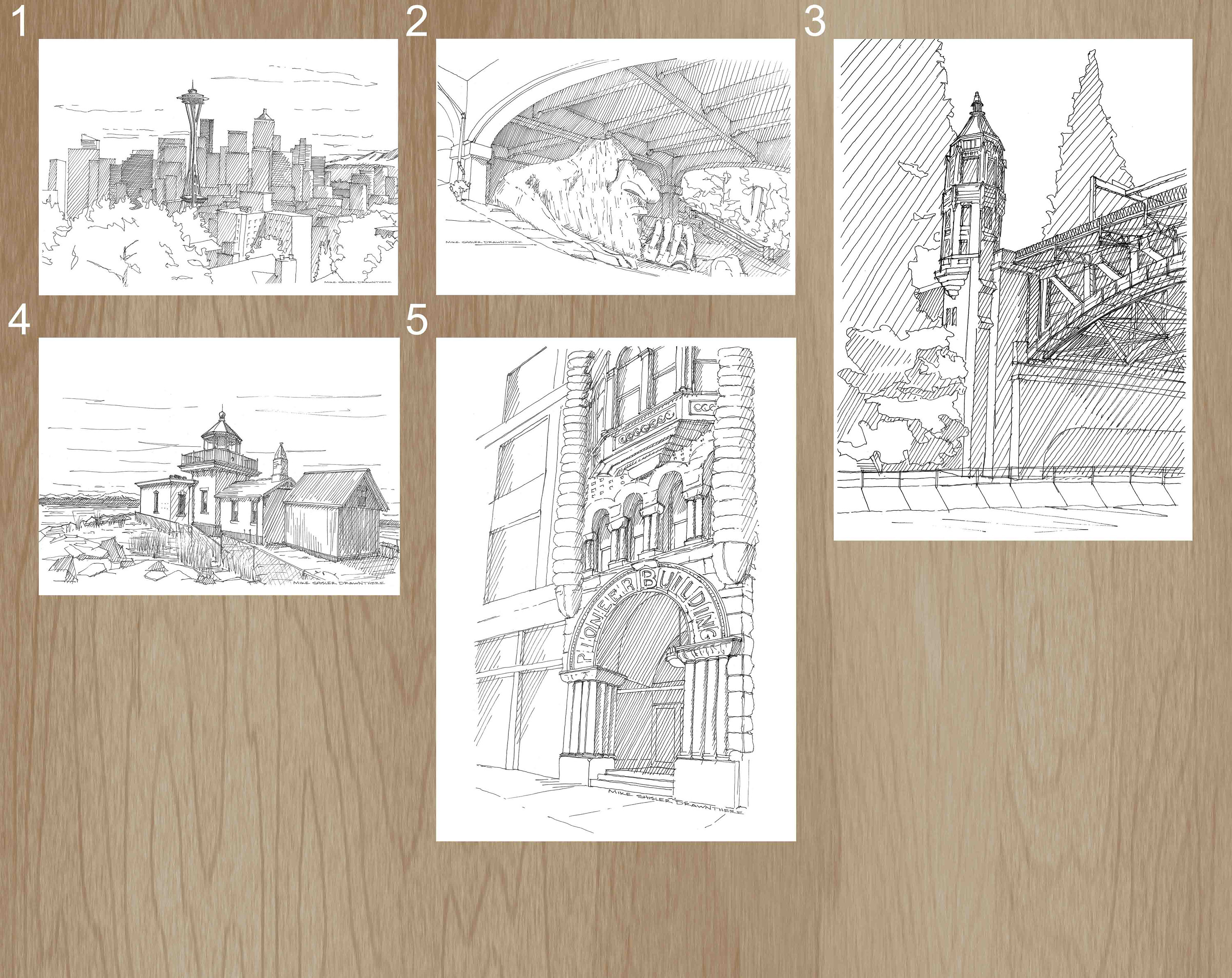 SEATTLE, WASHINGTON - Pen and Ink, Art Prints, Drawing, Sketch, Space ...