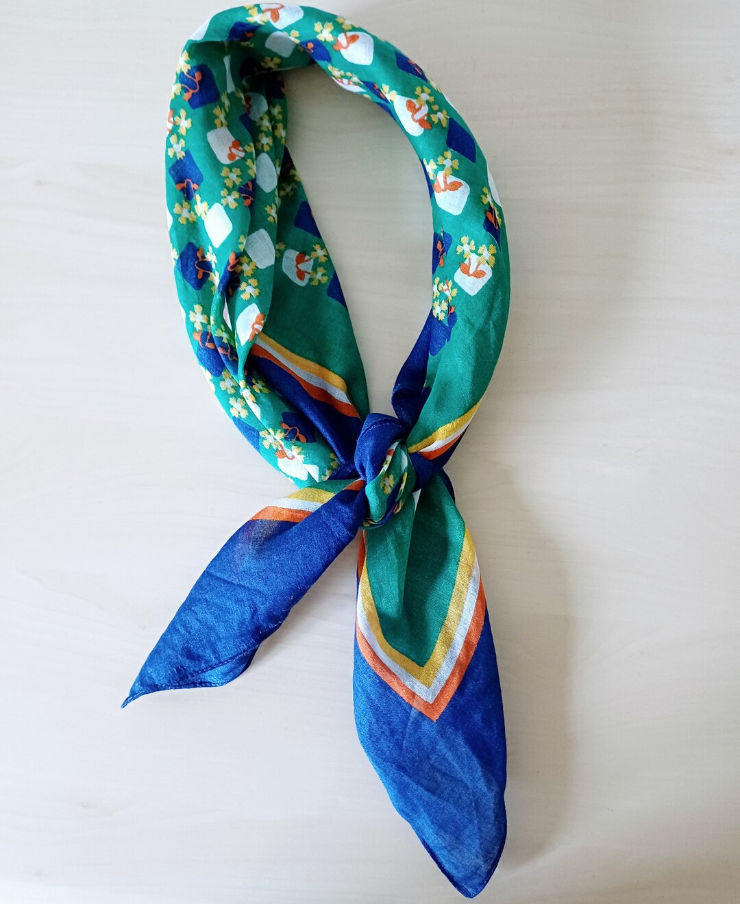 Green & Blue Retro Design Sheer Headscarf Retro Bandana Headband 1970s ...