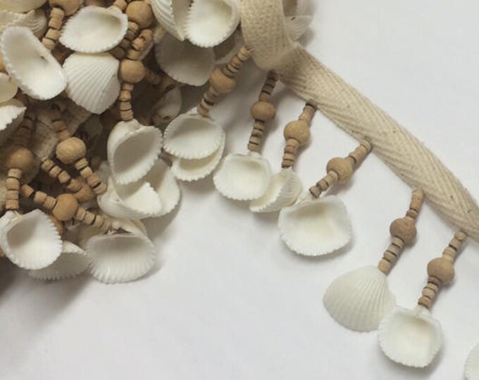 Sea Shells & Wood Fringe Trim Tropical Shell Beach Decor Nautical Theme ...