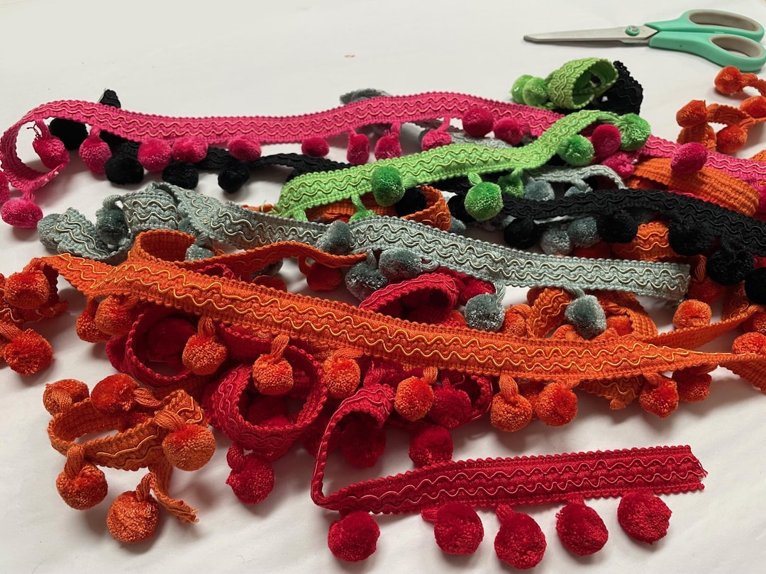 5-6 Yards Total Pom Pom Fringe Remnants in Various Colors of Chenille ...