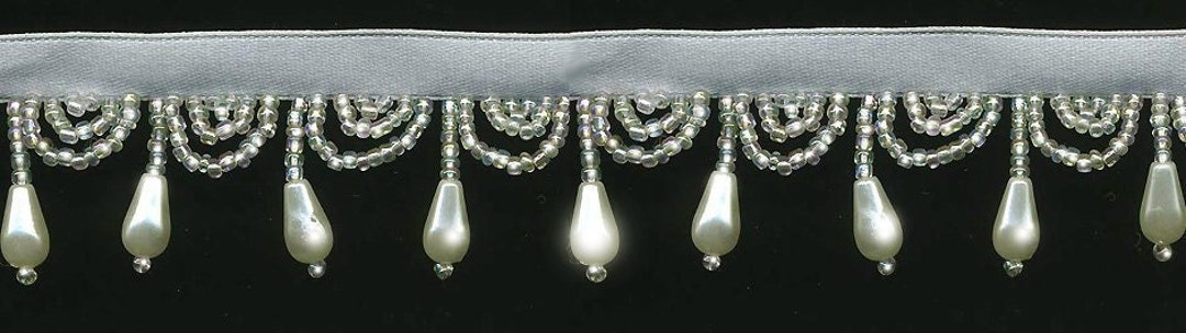 Pearl Swag Beaded Fringe Trim | Teardrop Pearls & Iridescent Beads ...