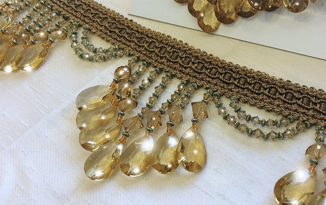 Venice Pale Gold Bead Fringe Trim | Elegant Metal Bead Accent ...