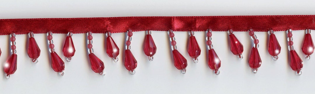 Velvet Rose Red Bead Fringe Trimteardrop Beads W/ Seed Bead Accent ...