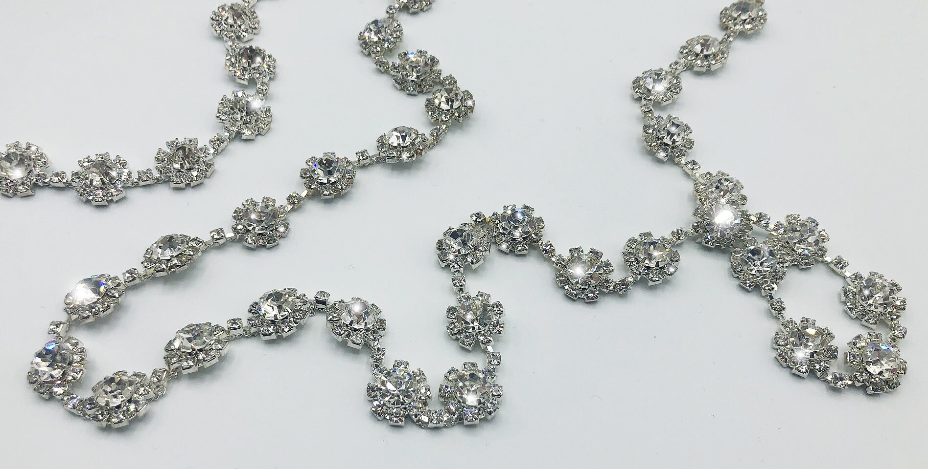 Crystal Rhinestone Flower Chain set in Silver tone Metal is | Etsy