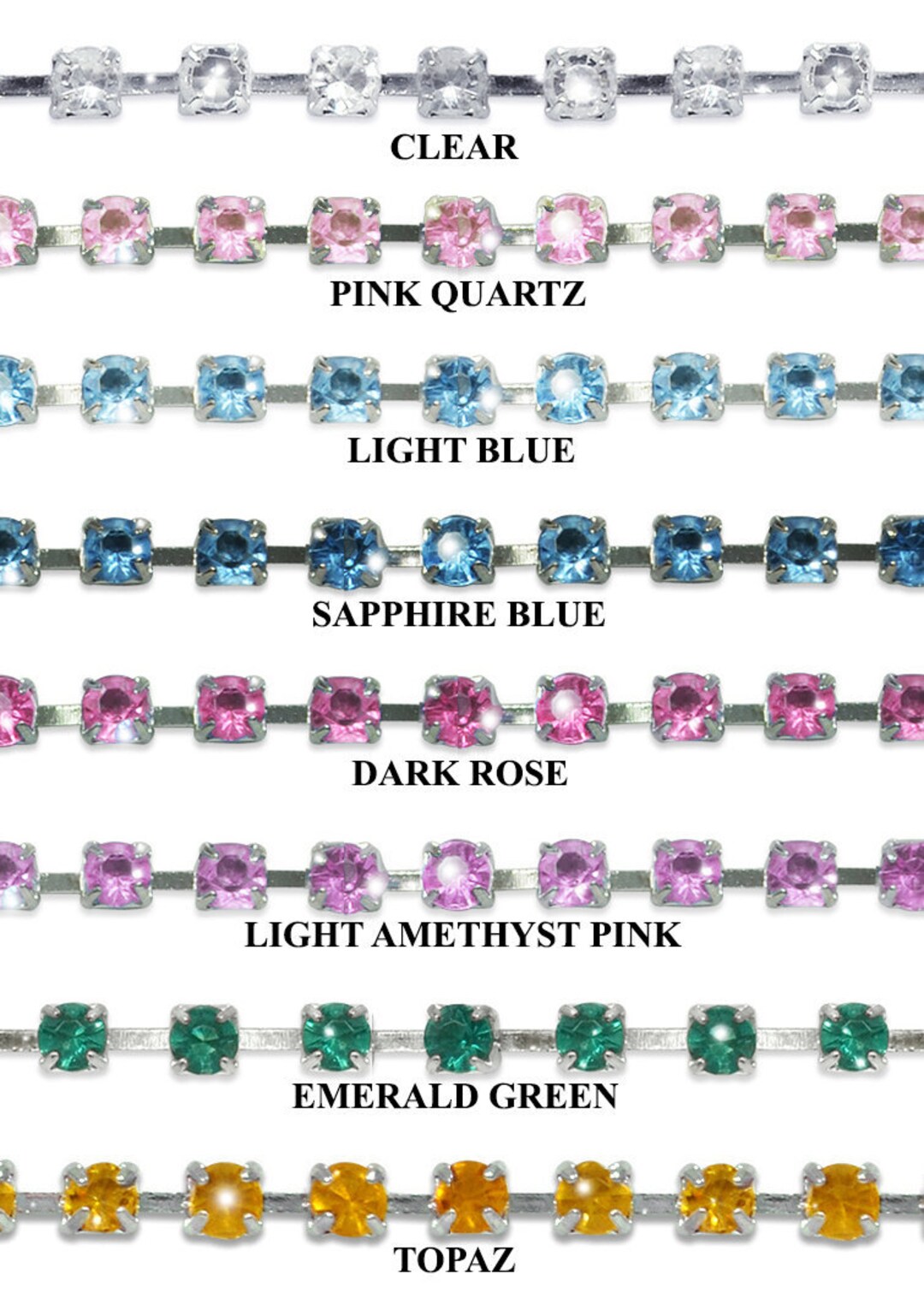 8 Colors of Rhinestone Chain Trim | Jewelry Quality Stones Individually ...