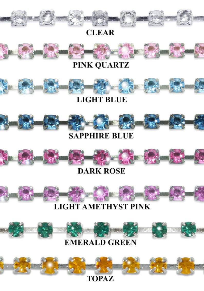 8 Colors of Rhinestone Chain Trim | Jewelry Quality Stones Individually ...