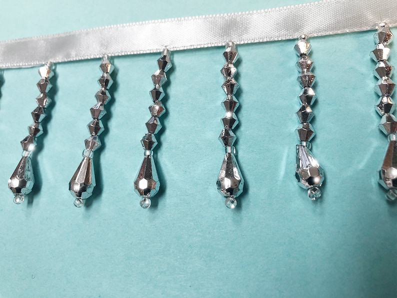 Decor Metallic Silver Beaded Fringe Trim | Shiny Metal Finish Home ...