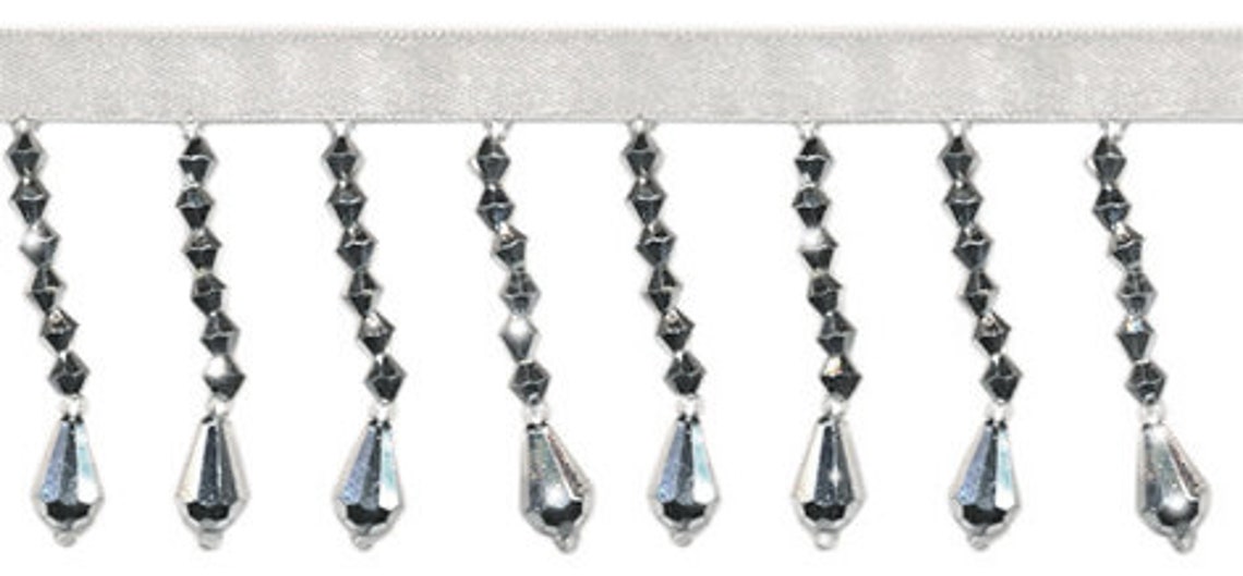 Decor Metallic Silver Beaded Fringe Trim | Shiny Metal Finish Home ...