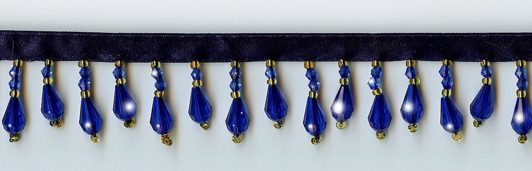 Royal Blue Beaded Fringe Trim W/ Gold Seed Accent Beads Cobalt Blue ...