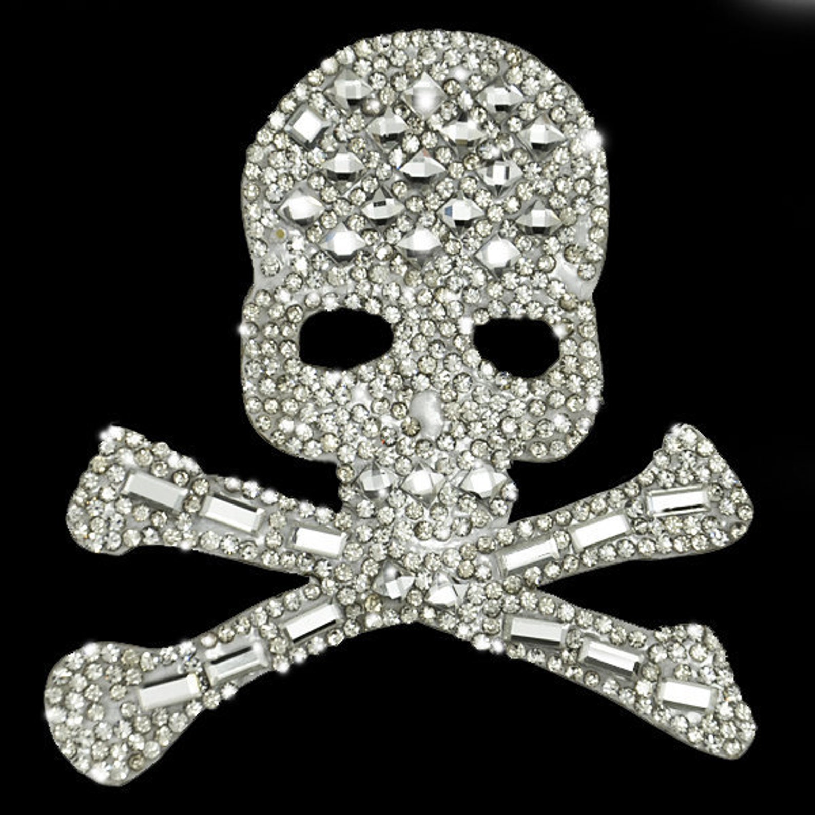Glass Rhinestone Skull & Crossbones Applique Large Iron-on - Etsy