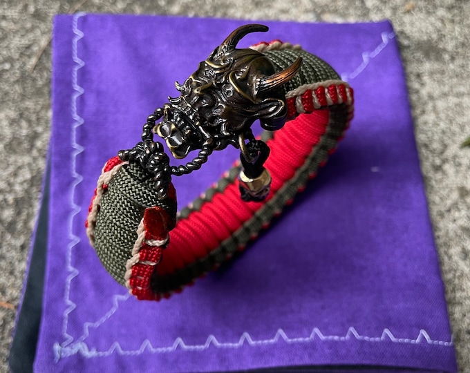 Japanese Hannya Oni Mask Metal Skull Adjustable Bracelet , Traditional ...