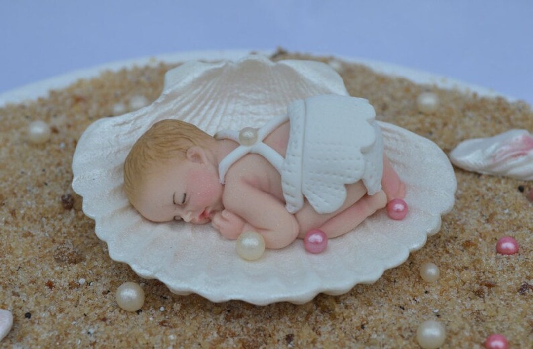 Edible Baby Girl in Sea Shell Christening Baptism / Birthday Cake ...
