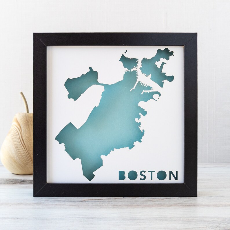 Boston, Massachusetts. Framed Cut Paper City Map Shadowbox Artwork - Etsy