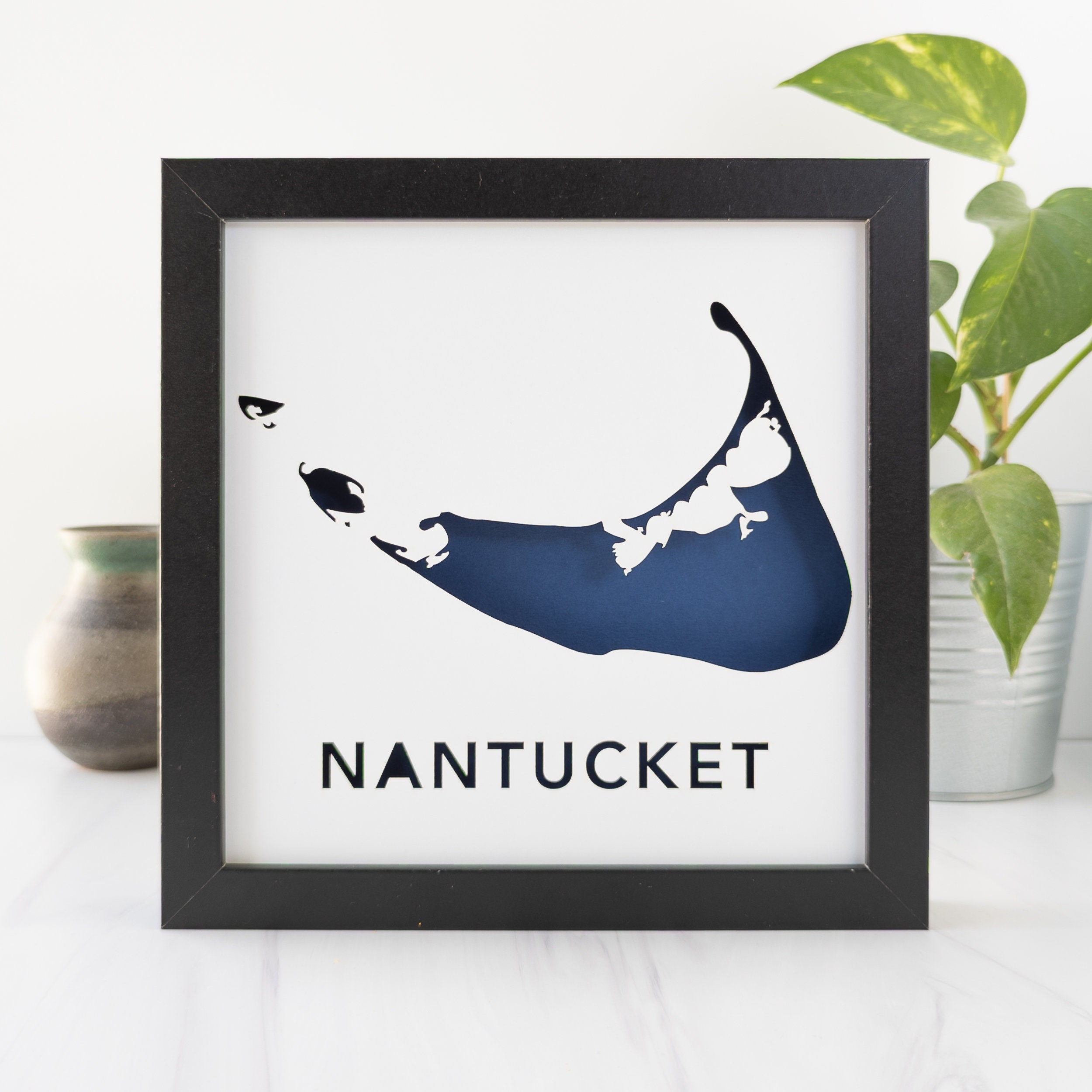 Nantucket Island, Massachusetts. Framed Cut Paper Map Shadowbox Artwork ...