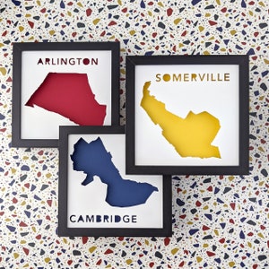 Somerville, MA. Framed Cut Paper City Map Art - Etsy