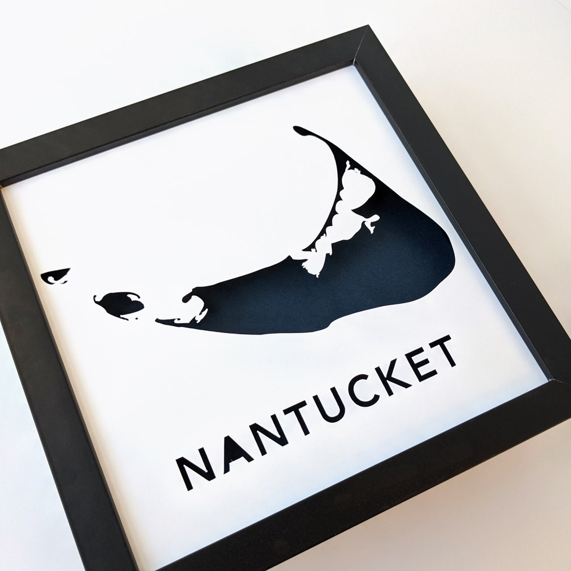 Nantucket Island Massachusetts. Framed Cut Paper Map | Etsy