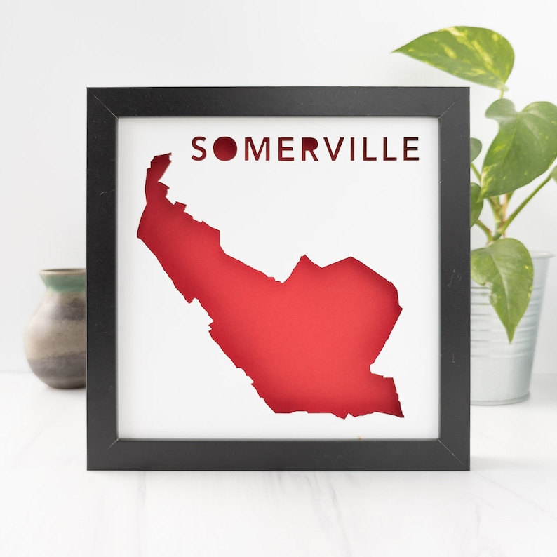 Somerville, MA. Framed Cut Paper City Map Art - Etsy