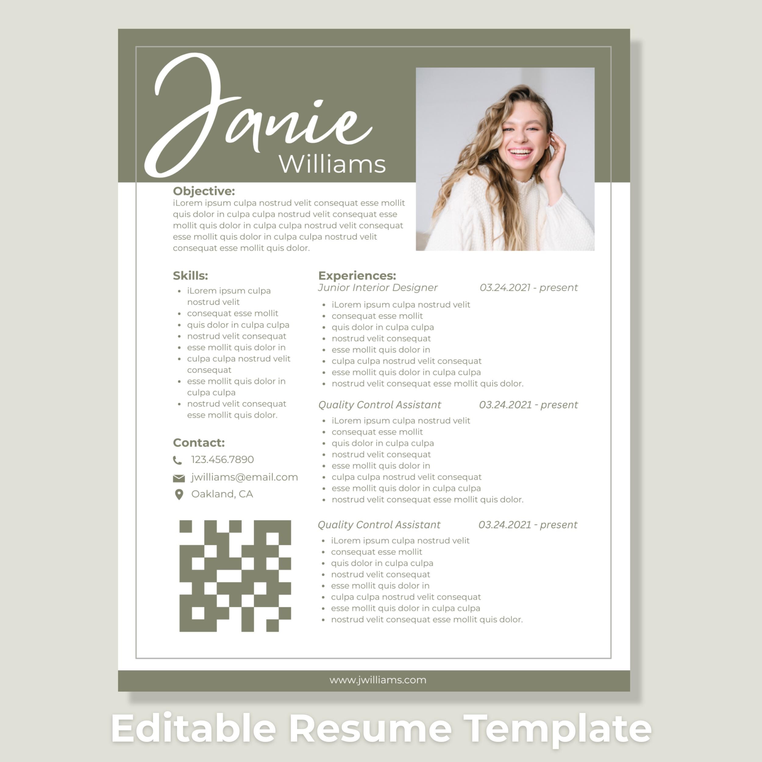 Simply Sage Editable Resume Templates + Bonus Square Business Card ...