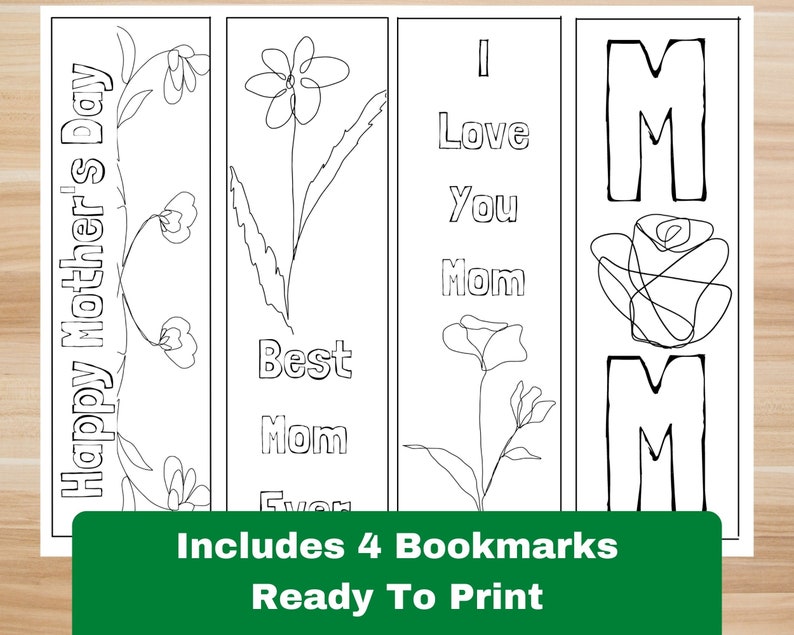 Color Your Own Mother's Day Bookmarks Printable - Etsy