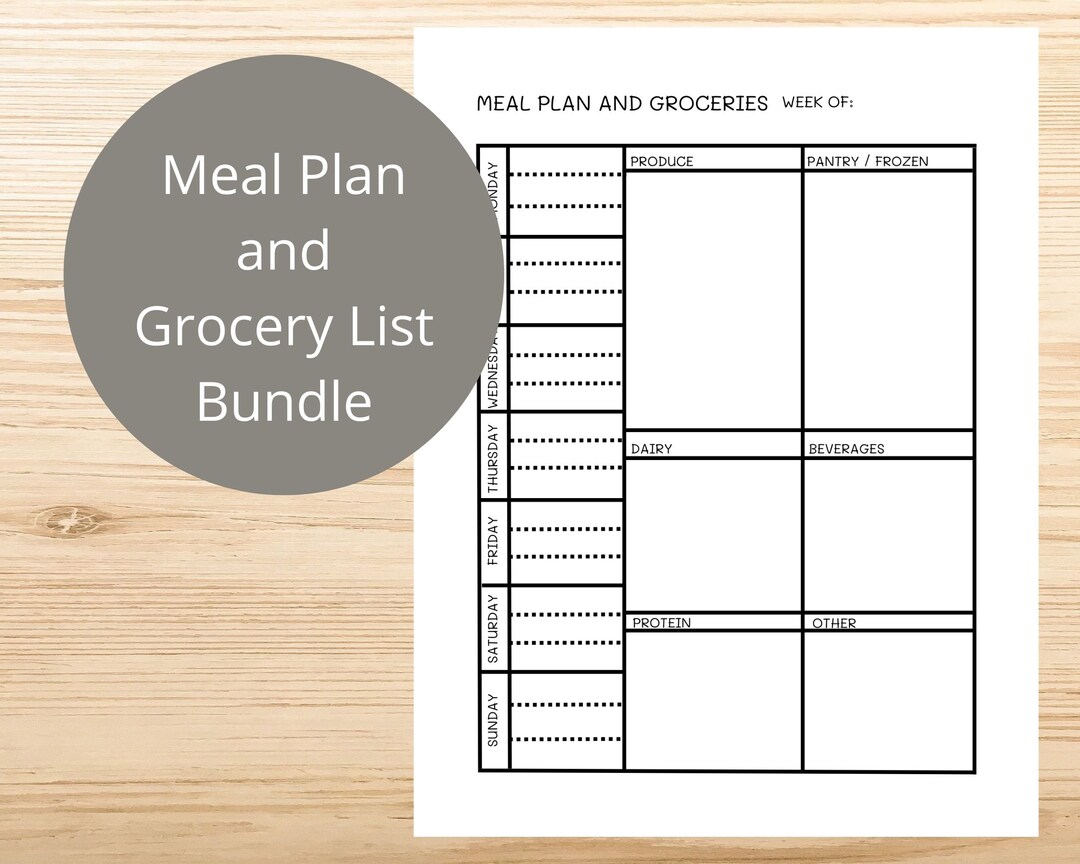 Printable Weekly Meal Planner and Grocery List Bundle | Minimalist ...