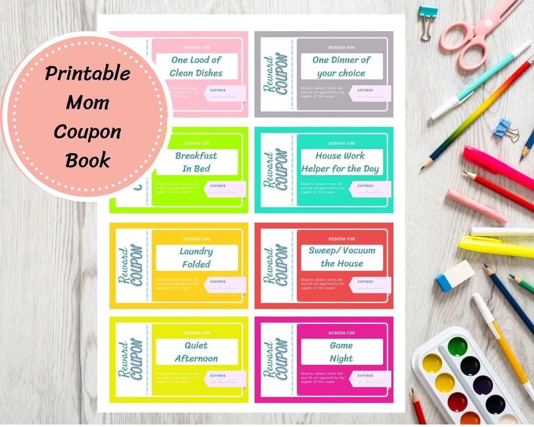 Printable Coupon Book for Mom | Mom Gift | Mother's Day Coupons ...