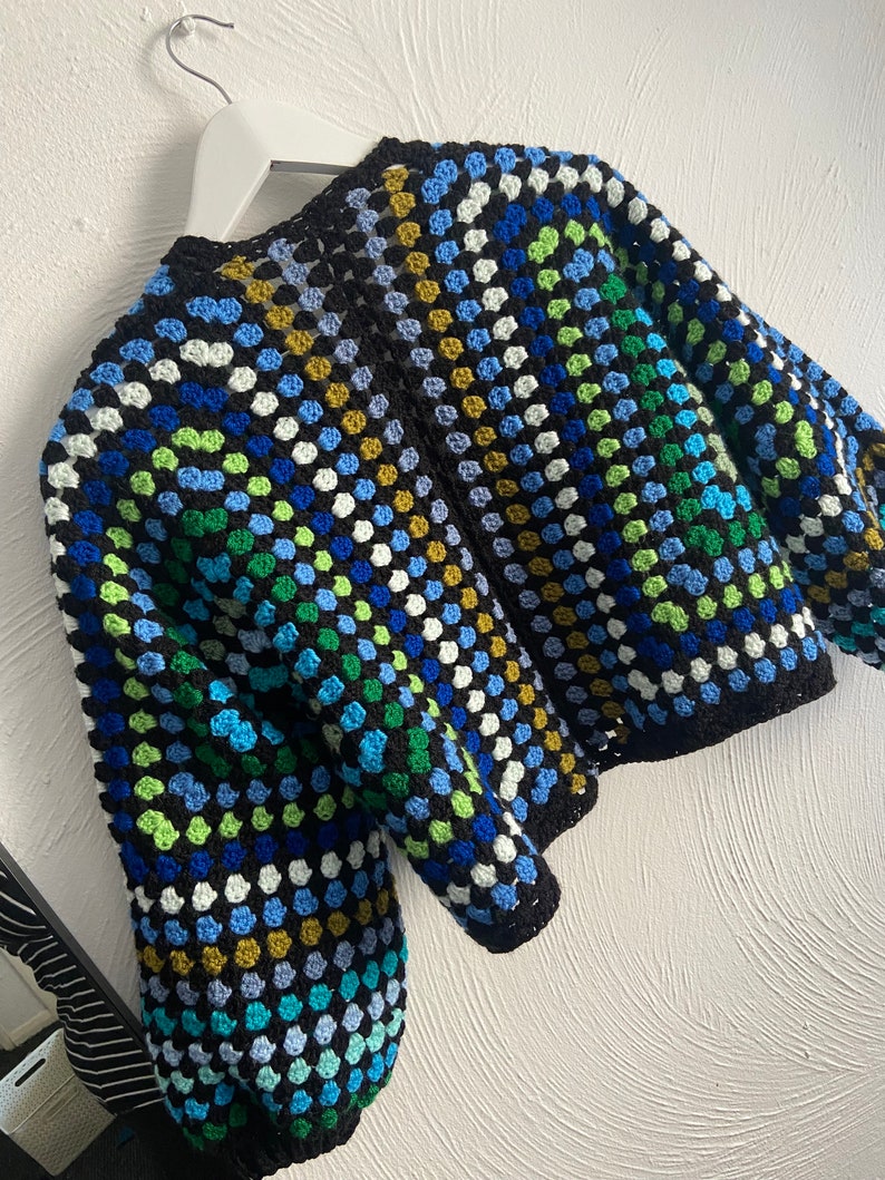 Blue and Green Crochet Cardigan Granny Hexagon Cardigan Bright Cardigan ...