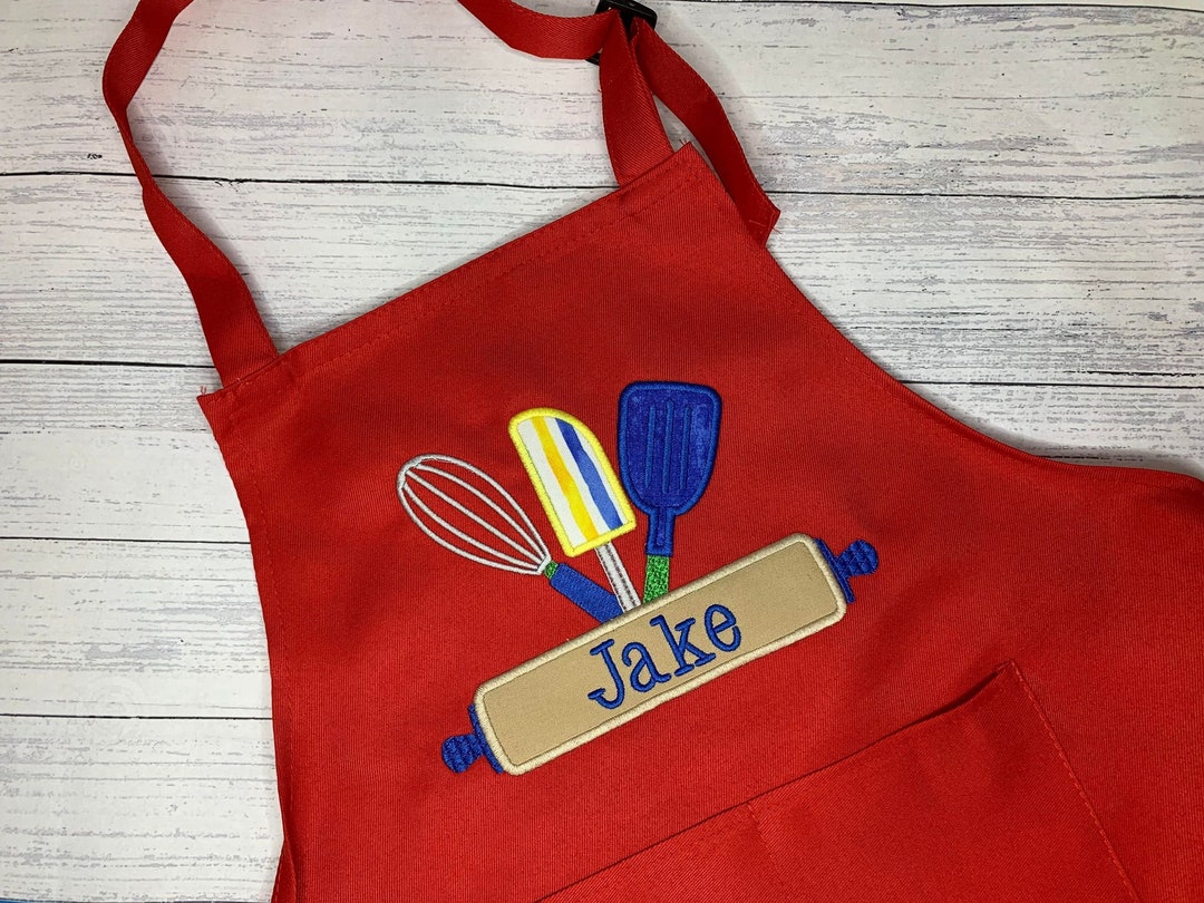 Girls/boys Personalised Embroidered Kids Red Apron Size 3-6 - Etsy