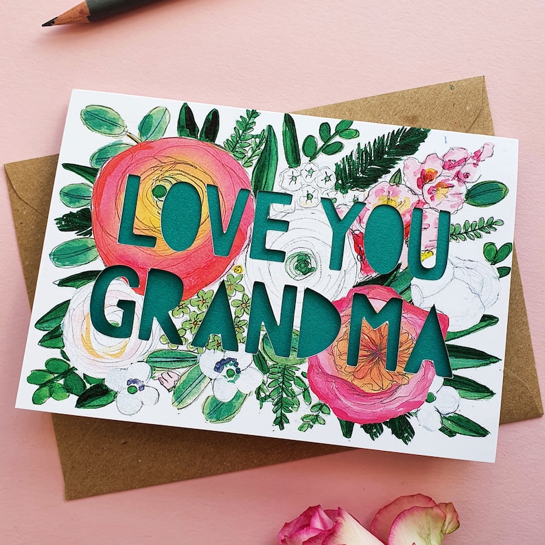 Love You Grandma or Nanny Paper Cut Card - Etsy