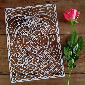 Bespoke Custom Paper Cut Lyrics for Wedding or Paper Anniversary ...