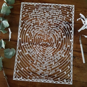 Bespoke Custom Paper Cut Lyrics for Wedding or Paper Anniversary ...