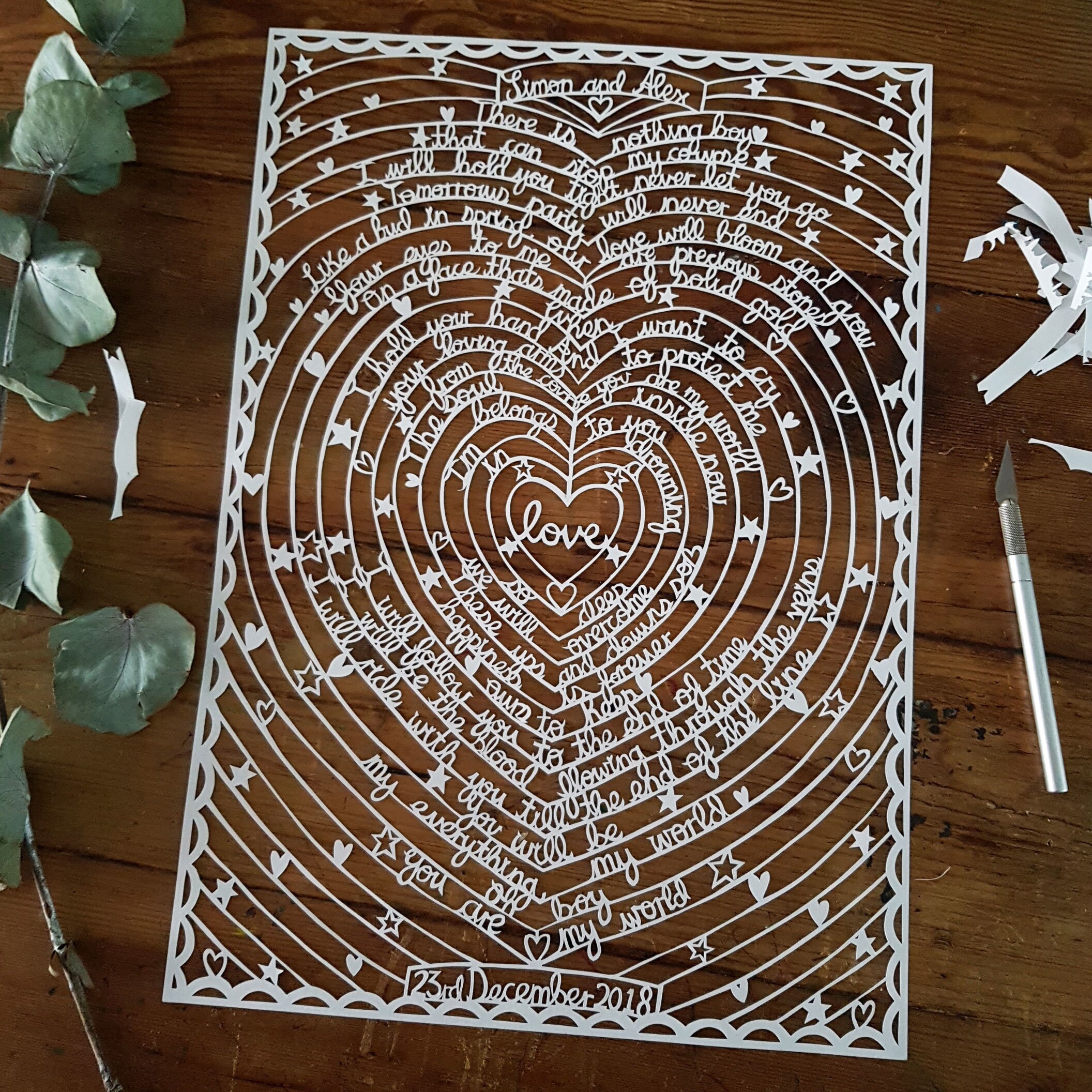 Bespoke Custom Paper Cut Lyrics for Wedding or Paper Anniversary ...