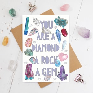 Crystals Thank You Card Gemstone Print Geology Card - Etsy