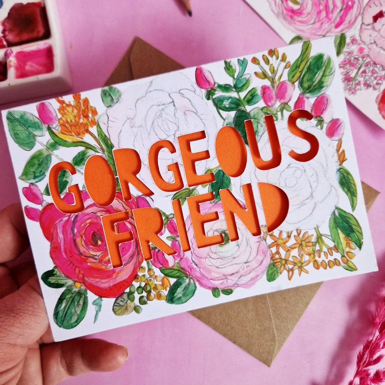 Gorgeous Friend Paper Cut Card, Best Friend Card, Galentine's Card ...
