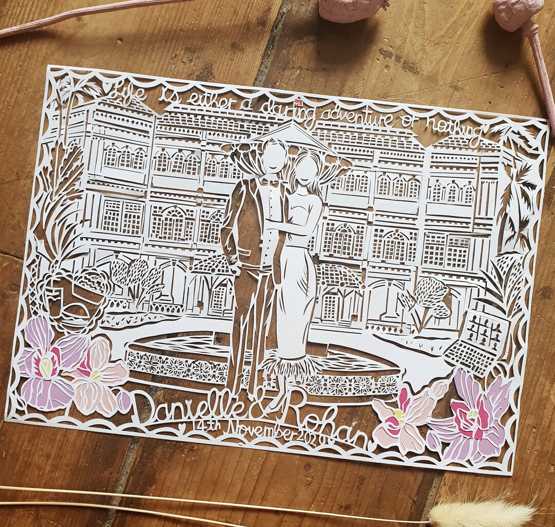 Personalised Wedding Paper Cut, Paper Anniversary Paper Cut, Hand Drawn ...