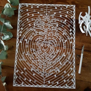 Bespoke Custom Paper Cut Lyrics for Wedding or Paper Anniversary ...