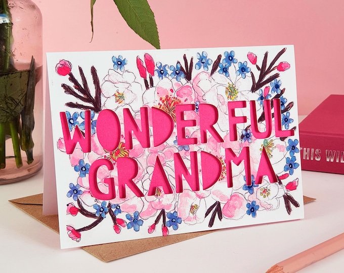 Paper Cut Card for Grandma or Nanny, Mothers Day Card for Grandma or ...
